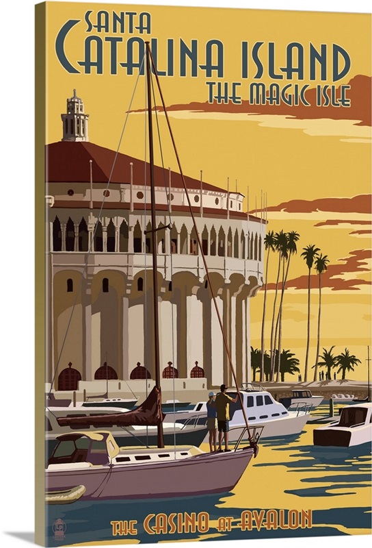 Catalina Island, California - Casino and Marina: Retro Travel Poster ...