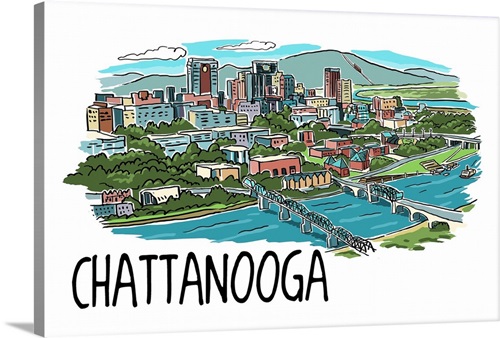 Chattanooga, Tennessee - Line Drawing Wall Art, Canvas Prints, Framed ...