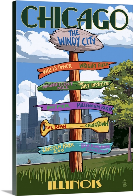 Chicago, Illinois - Destination Signpost: Retro Travel Poster | Great ...
