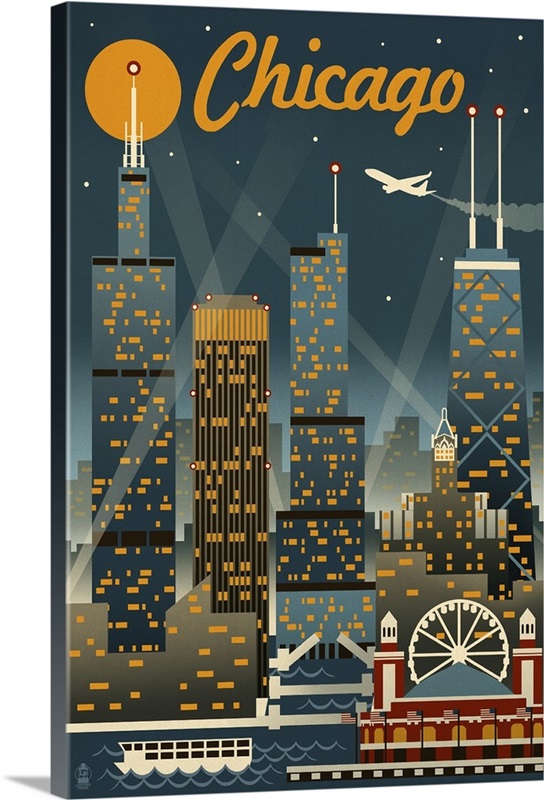 Chicago Illinois, Retro Skyline | Great Big Canvas