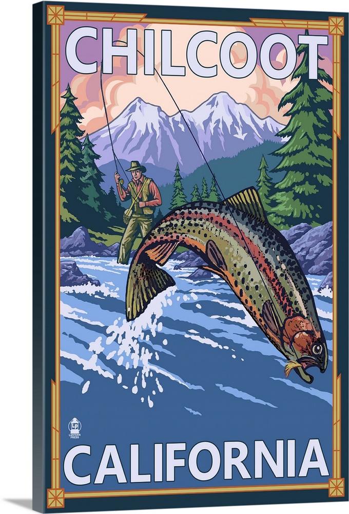 Chilcoot, California - Fly Fisherman: Retro Travel Poster Wall Art ...