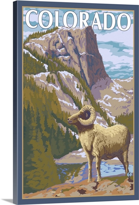 Colorado - Big Horn Sheep: Retro Travel Poster | Great Big Canvas