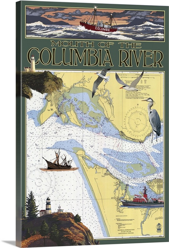 Columbia River Chart and Views: Retro Travel Poster | Great Big Canvas