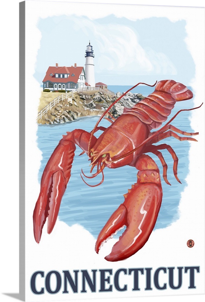 Connecticut - Lobster and Lighthouse: Retro Travel Poster Wall Art ...
