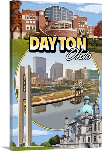 Dayton, Ohio - Montage Scenes: Retro Travel Poster | Great Big Canvas