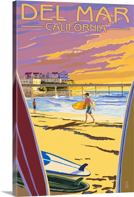 Del Mar, California - Beach and Pier: Retro Travel Poster | Great Big ...