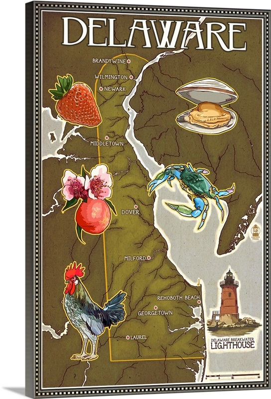 Delaware Map and Icons: Retro Travel Poster | Great Big Canvas