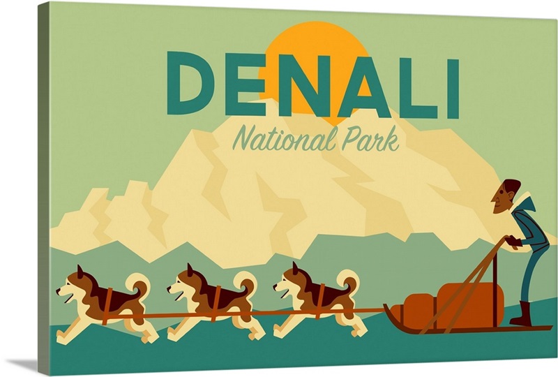 Denali National Park and Preserve, Dog Sledding: Graphic Travel Poster ...