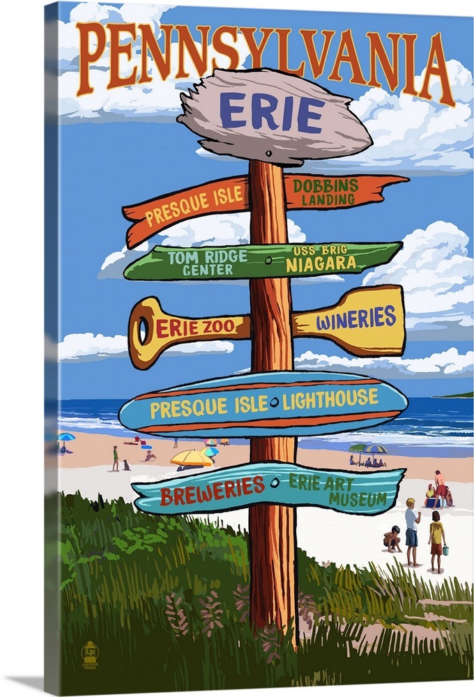 Erie, Pennsylvania - Sign Destinations: Retro Travel Poster Wall Art ...