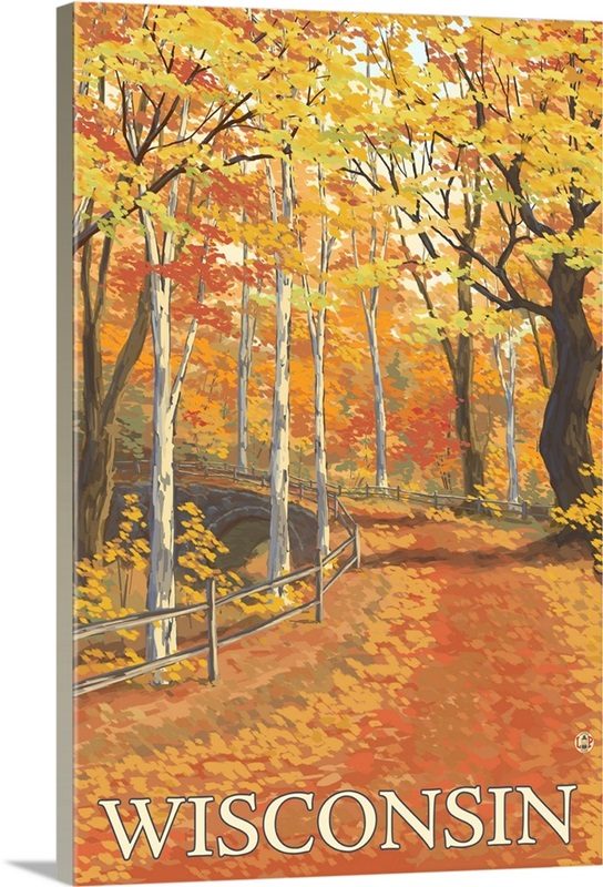 Fall Colors Scene - Wisconsin: Retro Travel Poster | Great Big Canvas