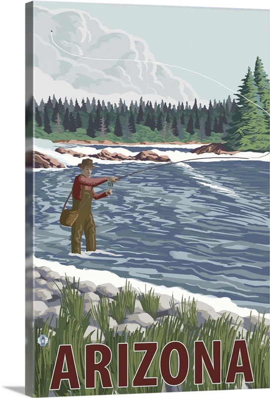 Fly Fishing Scene - Arizona: Retro Travel Poster | Great Big Canvas