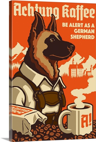 German Shepherd, Retro Coffee Ad Wall Art, Canvas Prints, Framed Prints ...