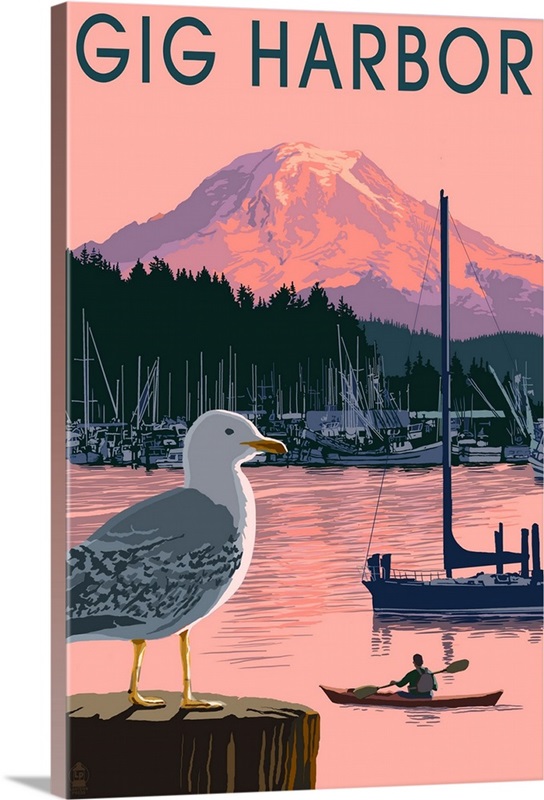 Gig Harbor, Washington, Marina and Rainier at Sunset | Great Big Canvas
