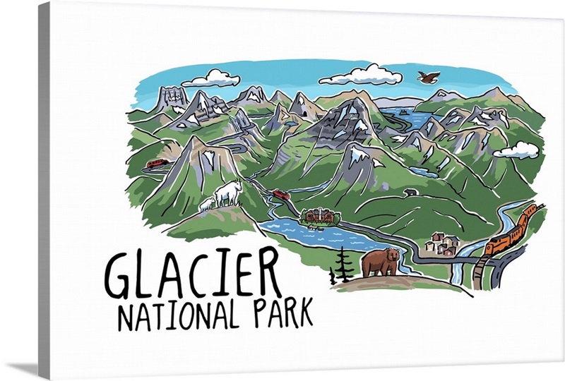 Glacier National Park, Montana - Line Drawing | Great Big Canvas
