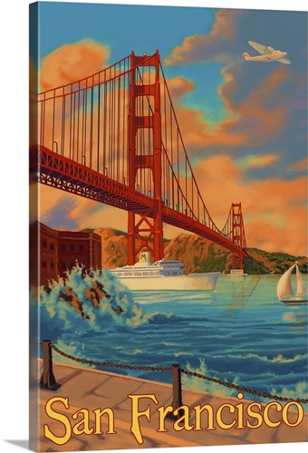 Golden Gate San Francisco: Retro Travel Poster | Great Big Canvas
