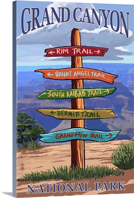Grand Canyon National Park, Trail Sign: Retro Travel Poster | Great Big ...