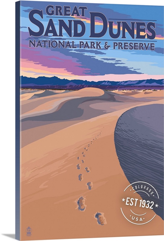 Great Sand Dunes National Park, Footprints: Retro Travel Poster | Great ...