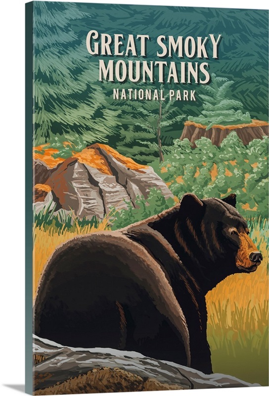 Great Smoky Mountains National Park, Brown Bear: Retro Travel Poster ...