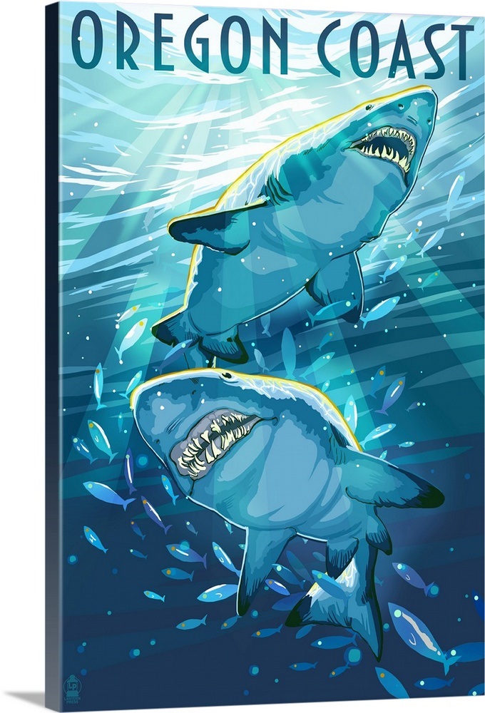 Great White Shark - Oregon Coast: Retro Travel Poster Wall Art, Canvas ...