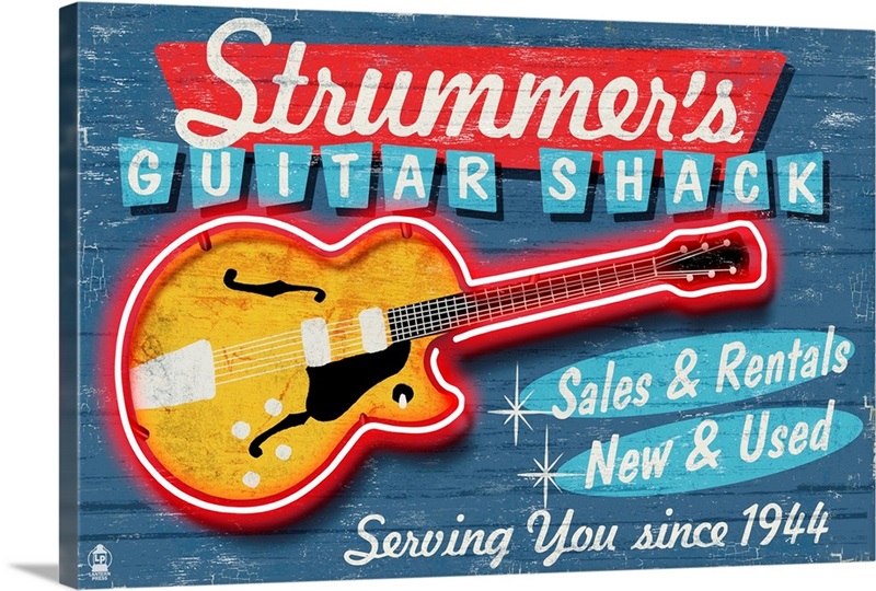 Guitar Shop, Vintage Sign | Great Big Canvas