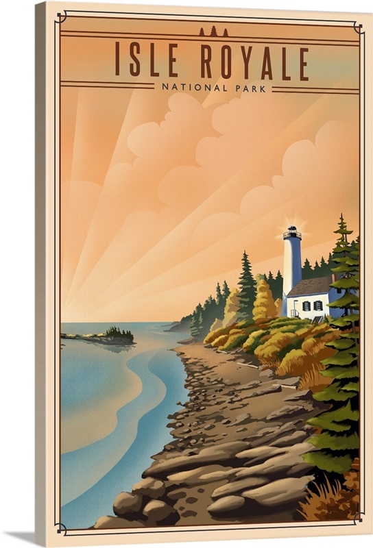 Isle Royale National Park, Rock Harbor Lighthouse: Retro Travel Poster ...