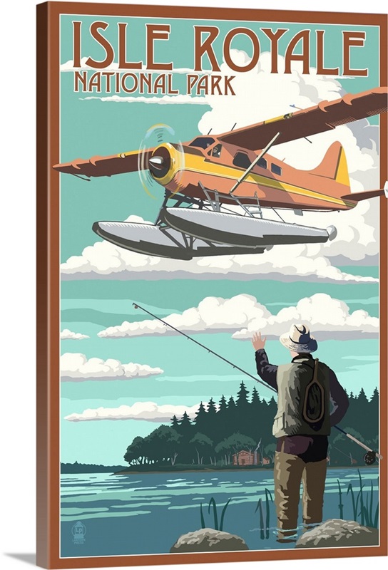 Isle Royale National Park, Seaplane Over Fisher: Retro Travel Poster ...