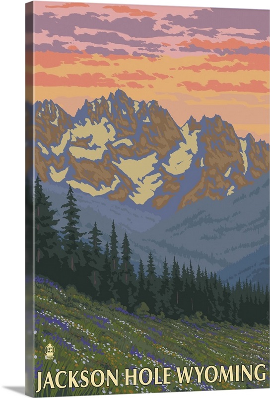 Jackson Hole, WY - Spring Flowers: Retro Travel Poster | Great Big Canvas