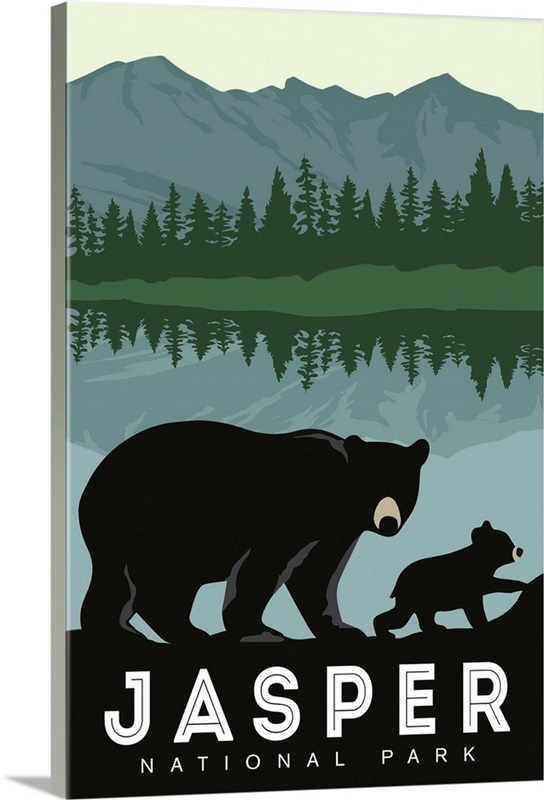 Jasper National Park, Bear And Cub: Graphic Travel Poster | Great Big ...