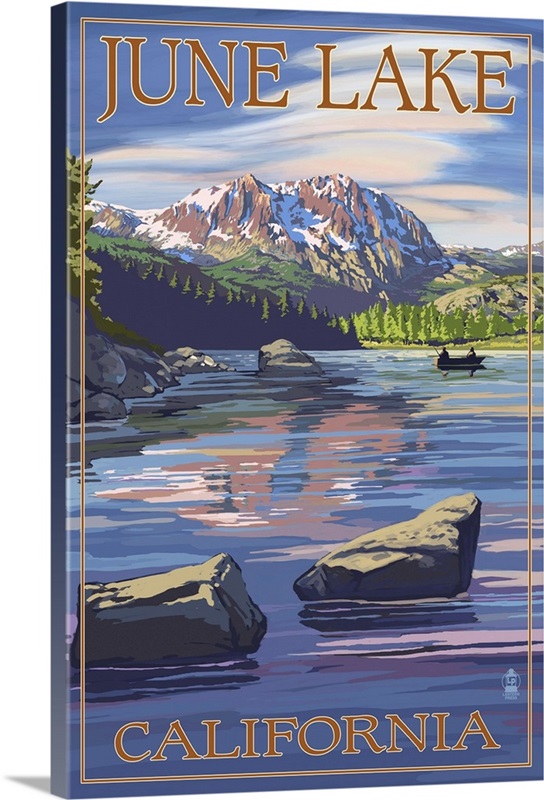 June Lake, California Scene with Sierra Wave: Retro Travel Poster ...