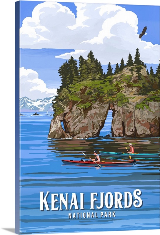 Kayaking In Kenai Fjords National Park: Retro Travel Poster Wall Art ...