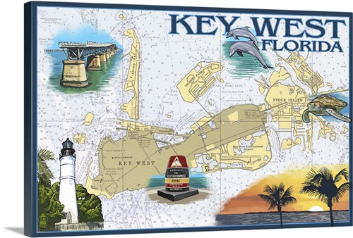 Key West, Florida - Nautical Chart: Retro Travel Poster | Great Big Canvas