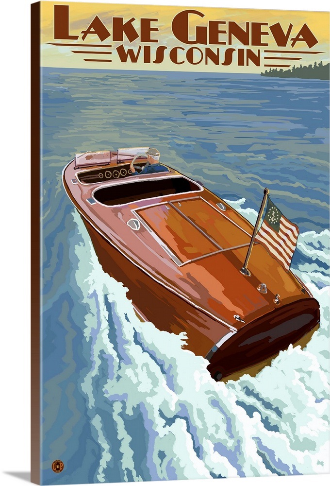 Lake Geneva, Wisconsin - Chris Craft Wooden Boat: Retro Travel Poster ...