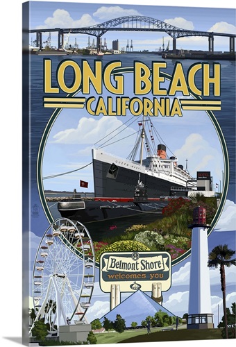 Long Beach, California - Montage: Retro Travel Poster | Great Big Canvas