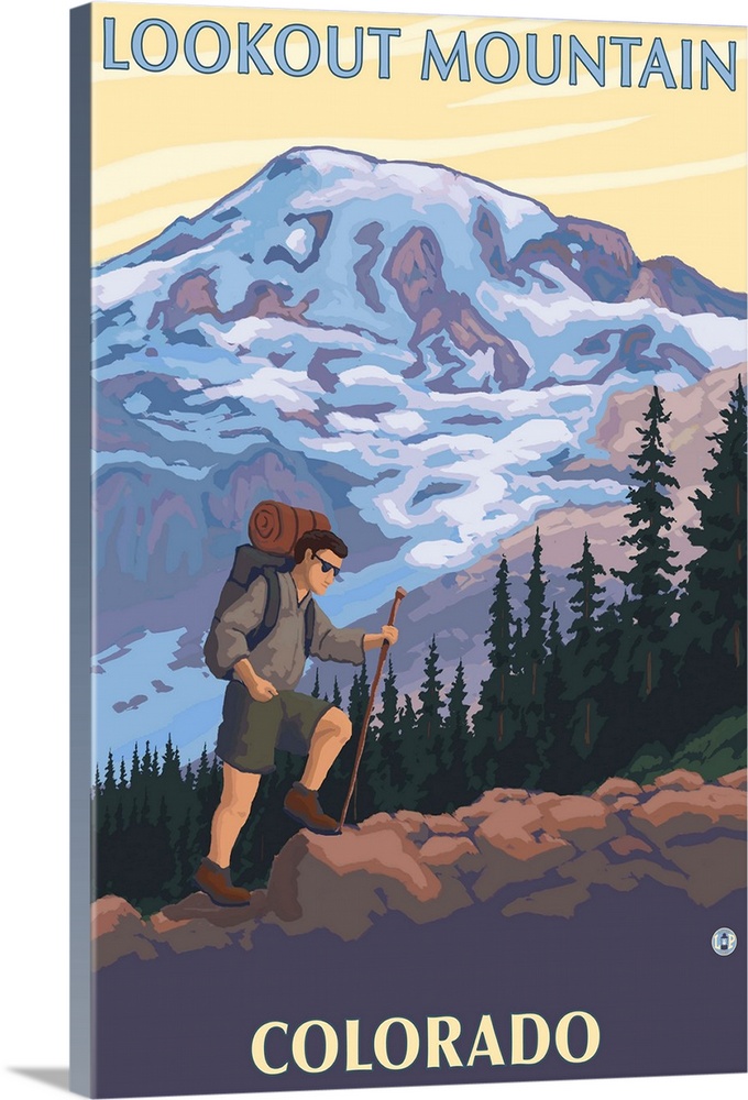 Lookout Mountain, Colorado - Mountain Hiker: Retro Travel Poster ...