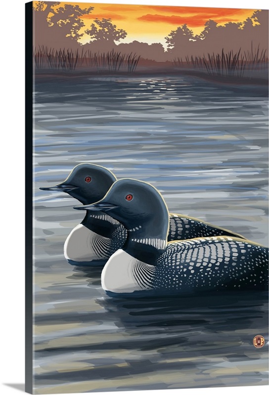 Loons and Sunset: Retro Poster Art | Great Big Canvas