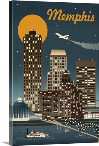Memphis, Tennessee, Retro Skyline | Great Big Canvas