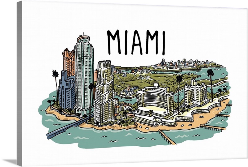 Miami, Florida - Line Drawing | Great Big Canvas