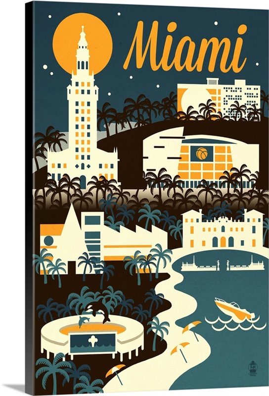 Miami, Florida Retro Skyline | Great Big Canvas