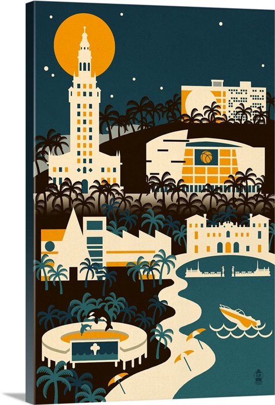 Miami, Florida, Retro Skyline | Great Big Canvas