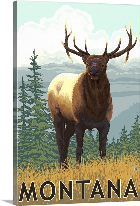 Montana - Elk Scene: Retro Travel Poster | Great Big Canvas