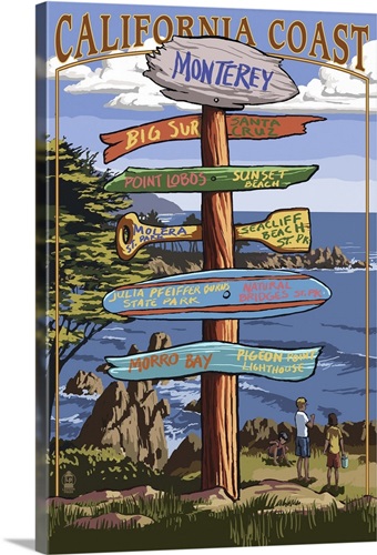 Monterey, California - Destination Sign: Retro Travel Poster Wall Art ...