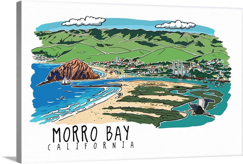 Morro Bay, California - Line Drawing | Great Big Canvas