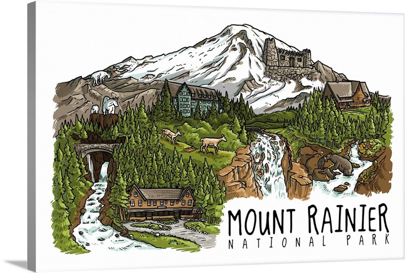 Mount Rainier National Park, Washington - Line Drawing | Great Big Canvas