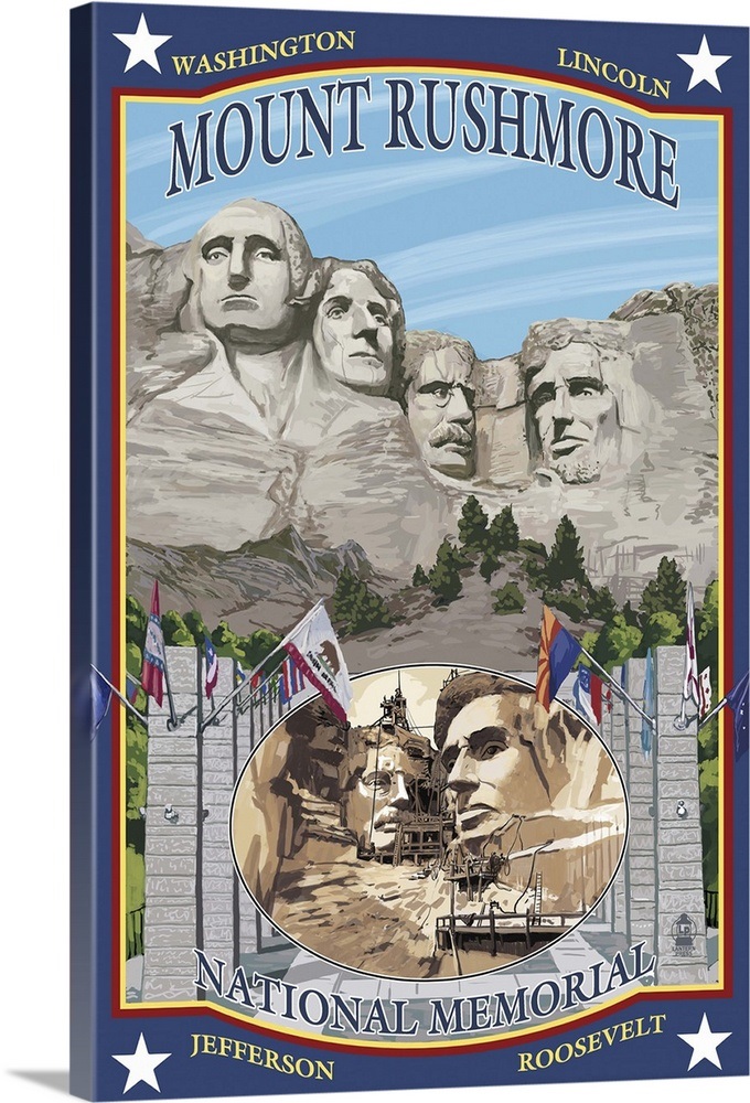 Mount Rushmore National Memorial, SD: Retro Travel Poster Wall Art ...