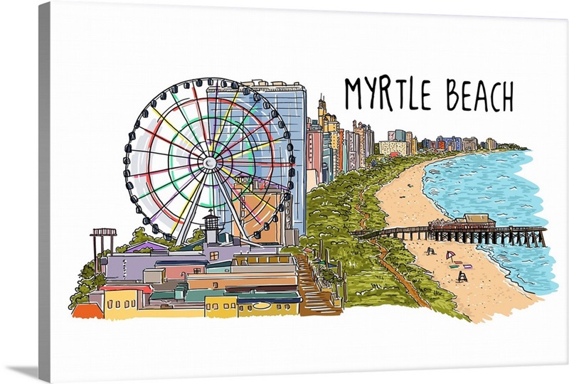 Myrtle Beach, South Carolina - Line Drawing | Great Big Canvas