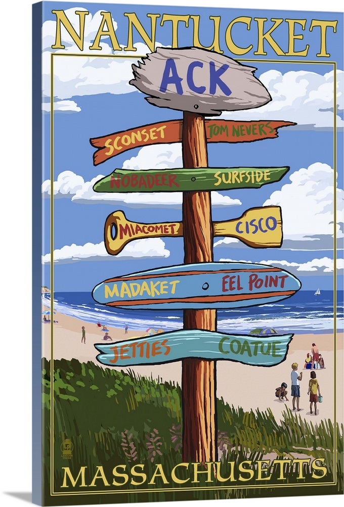 Nantucket, Massachusetts - Sign Destinations: Retro Travel Poster Wall ...