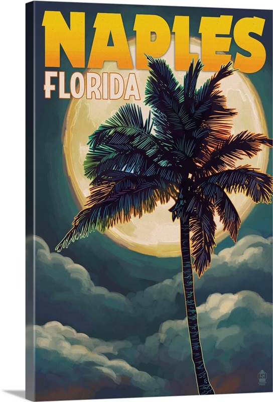 Naples, Florida - Palm and Moon: Retro Travel Poster | Great Big Canvas