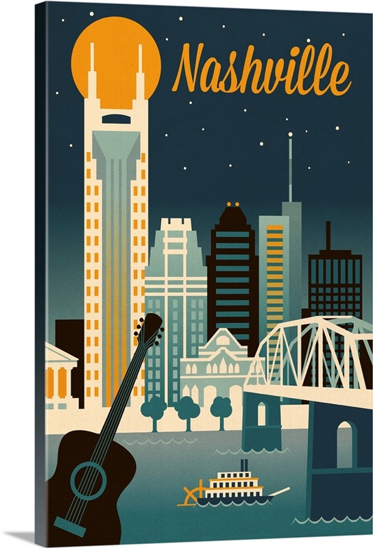 Nashville, Tennessee - Retro Skyline Classic Series - Lantern Press ...