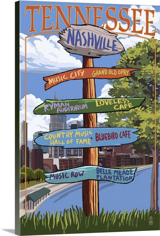Nashville, Tennessee - Sign Destinations Ver 3: Retro Travel Poster ...