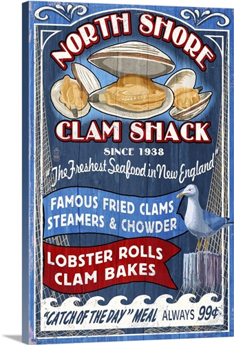 New England - Clam Shack Vintage Sign: Retro Travel Poster | Great Big ...